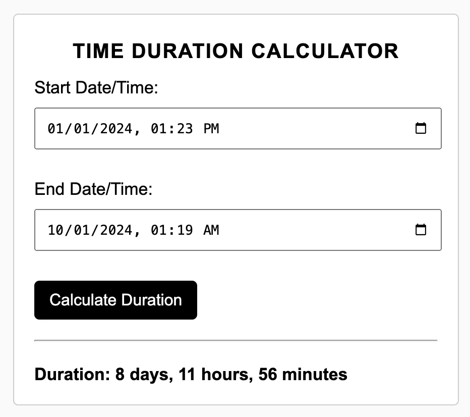 Mastering Time: Build a Time Duration Calculator with HTML, CSS, and JavaScript - W3 Programmings