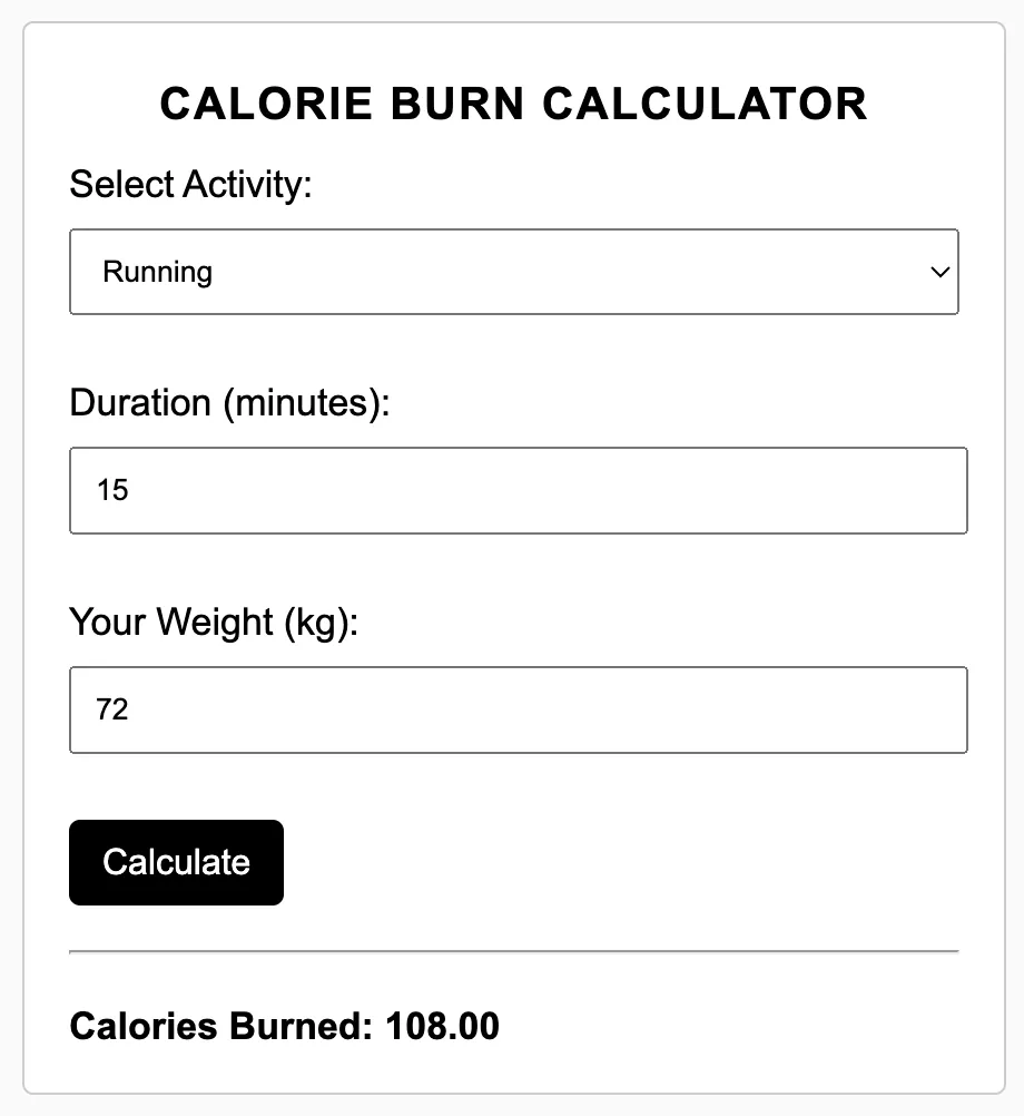 Build a Calorie Burn Calculator using JavaScript - W3 Programmings