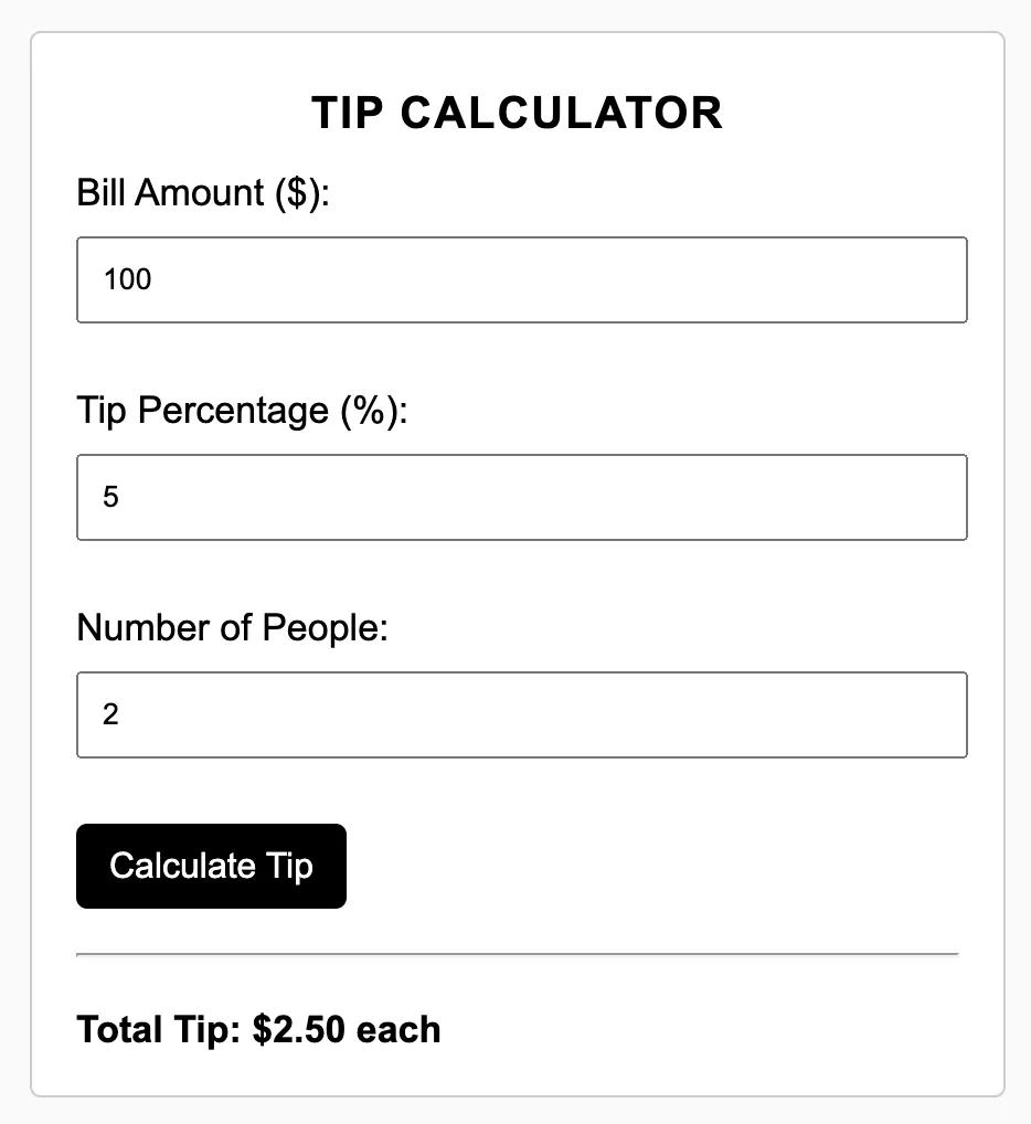 Build a Tip Calculator using JavaScript - W3 Programmings