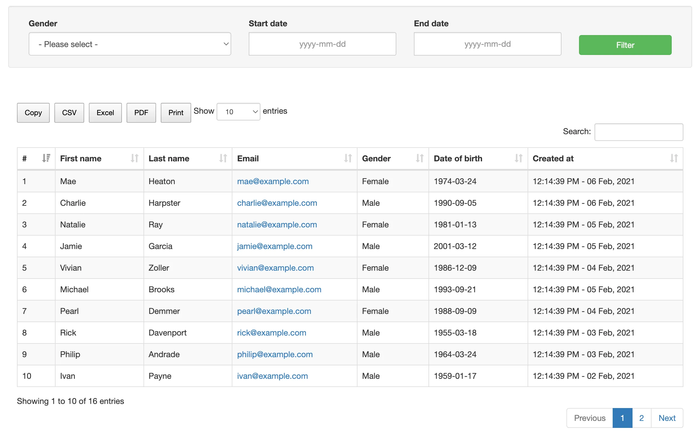 Date range filters in server-side jQuery dataTables - W3 Programmings