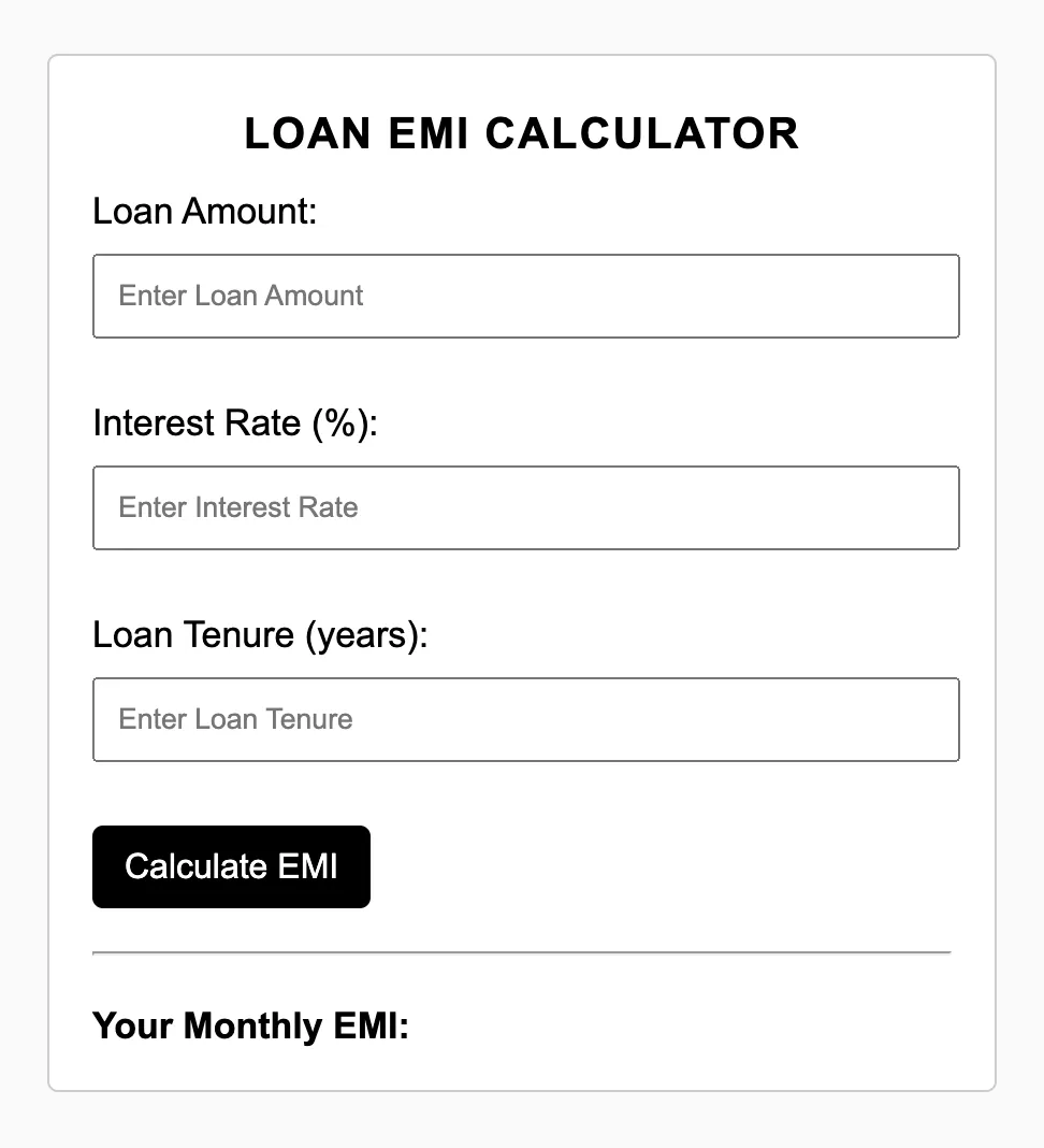 Build a Loan EMI Calculator using JavaScript - W3 Programmings